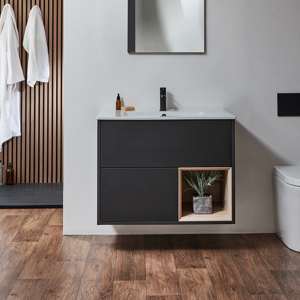 Wastafelmeubel Hangend met Wastafel en Open Plank | Keuze Afwerking ...