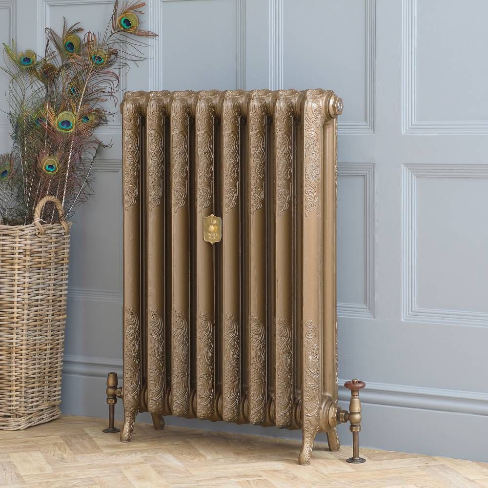 Gietijzeren Radiator met Bloemenmotief 2 Koloms Gebrand Goud H. 95cm x ...