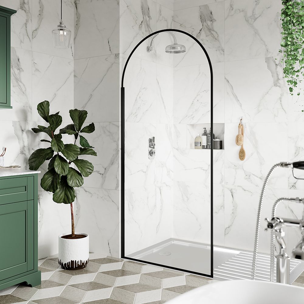 Inloopdouche - Gebogen Douchewand met Zwart Frame en Douchebak | Keuze ...