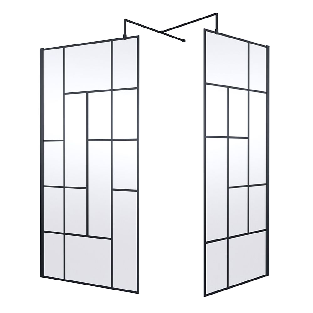 Inloopdouche Hoek - Douchewand met Zwart Abstract Rasterpatroon en ...