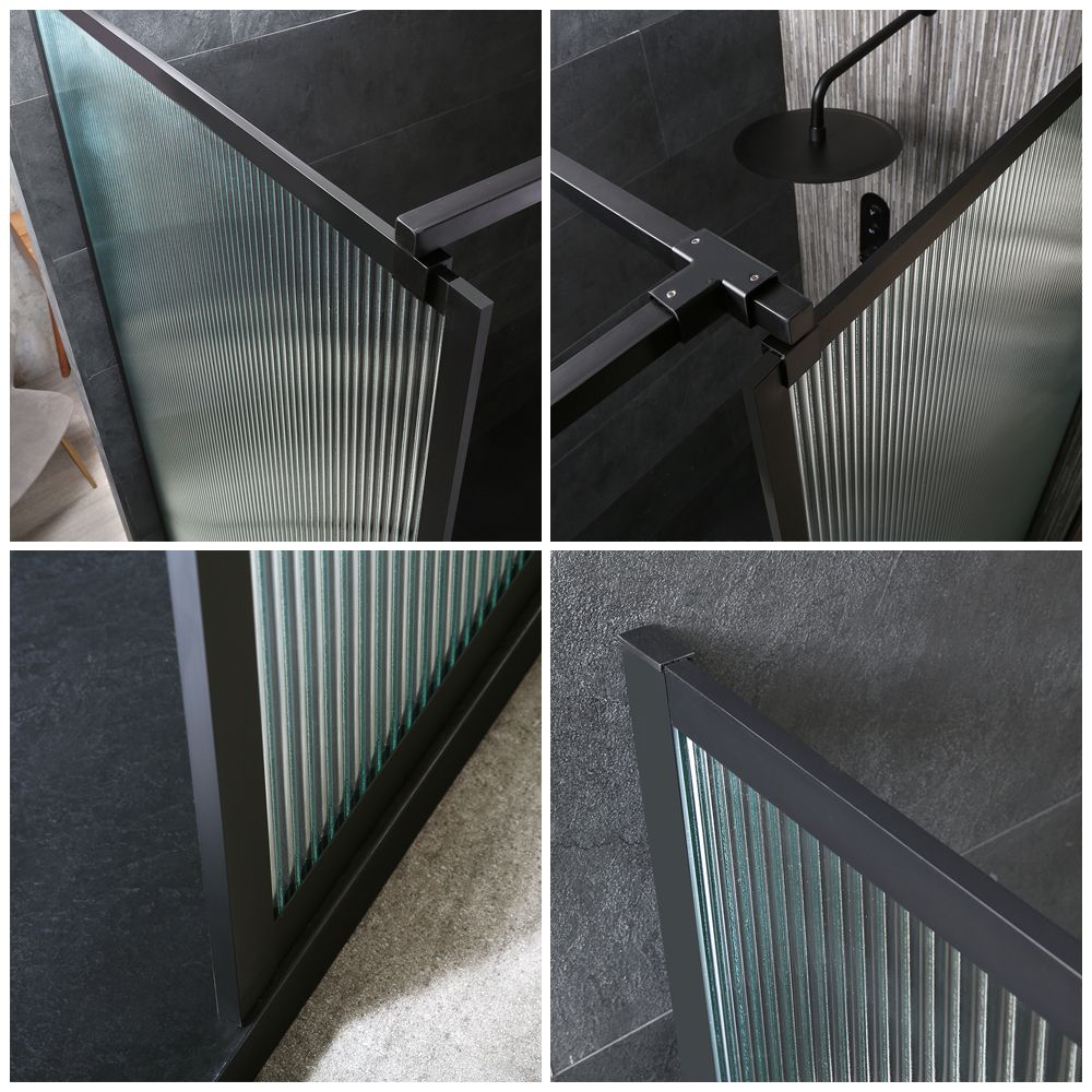 Inloopdouche Hoek - Geribbelde Glazen Douchewand met Zwart Frame ...