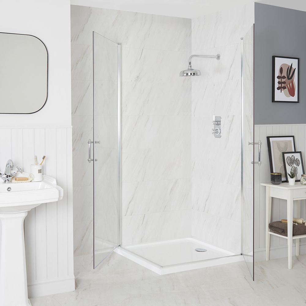 Inloopdouche met Scharnierende Dubbele Douchedeur en Douchebak met Fast ...