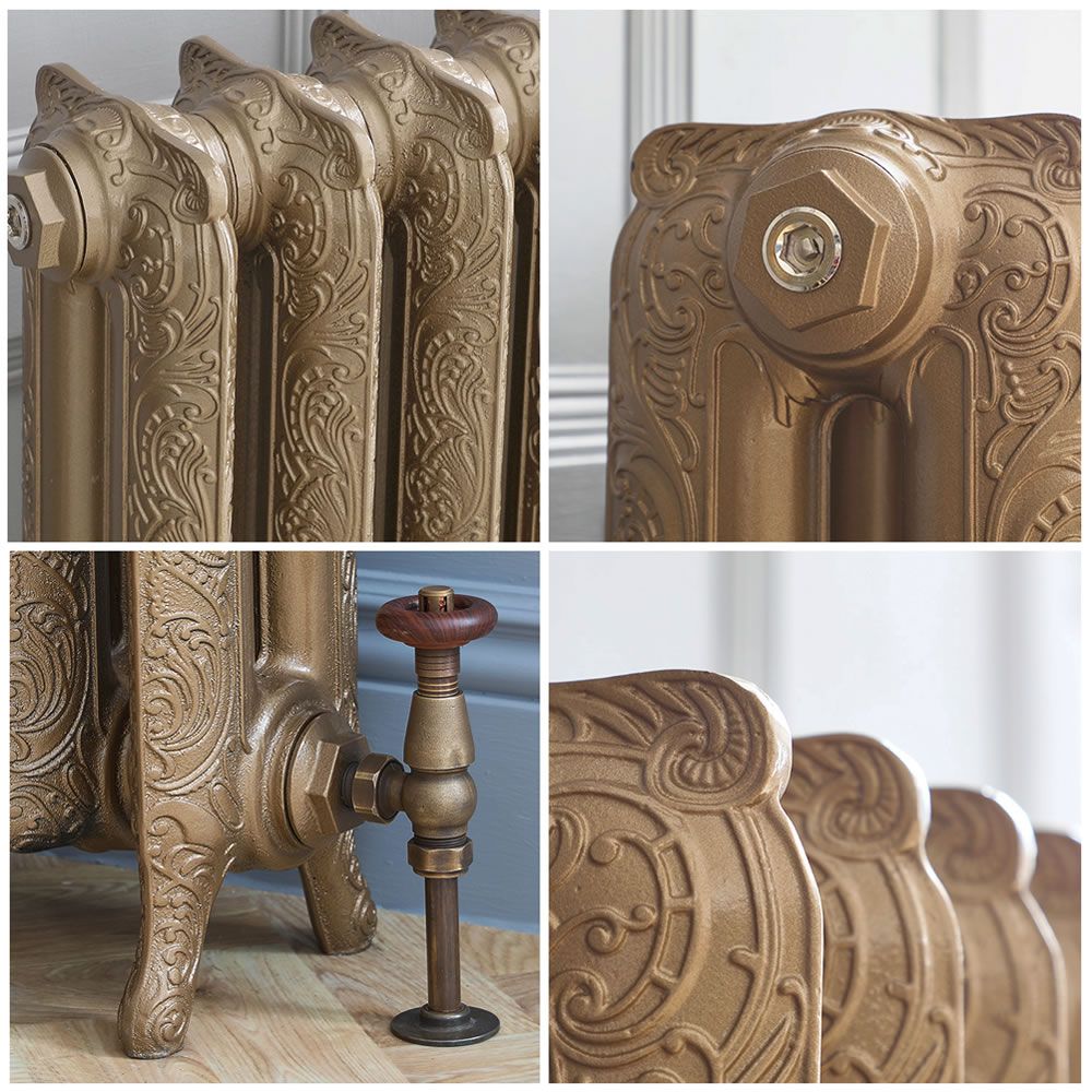 Gietijzeren Radiator Met Bloemenmotief 2 Koloms Gebrand Goud H. 51cm x ...