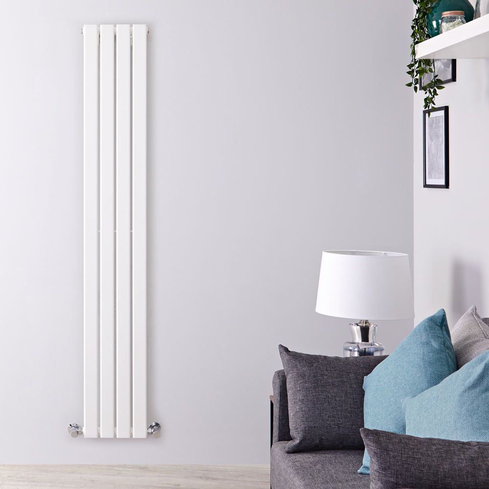 Design Radiator Verticaal Vlak Enkel Paneel - 160cm x 28cm - Wit | Delta