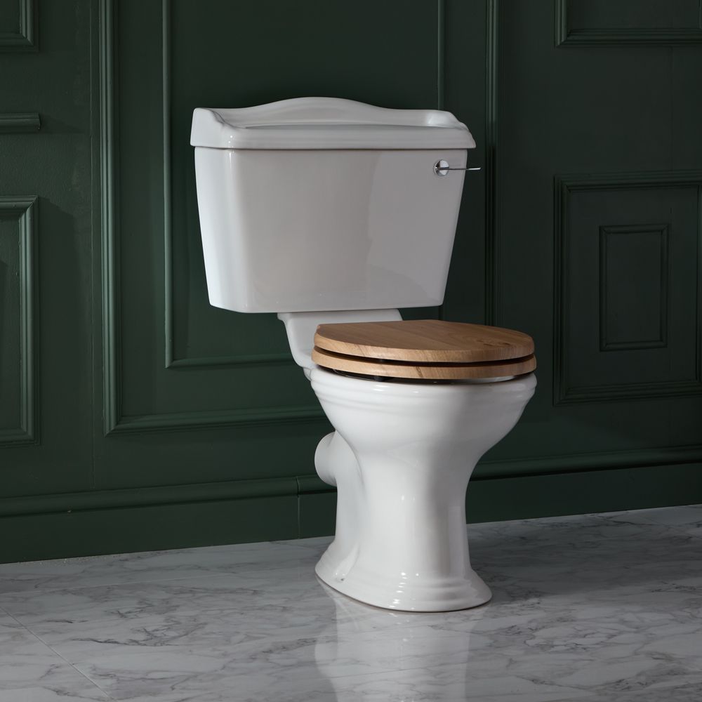 Duoblok Toilet Keramisch Klassiek Wit met Stortbak en Warm Eiken WC ...