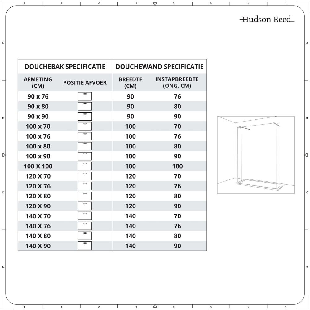 Inloopdouche met 1 Vrijstaande Douchewand | Keuze Afmeting Douchebak ...