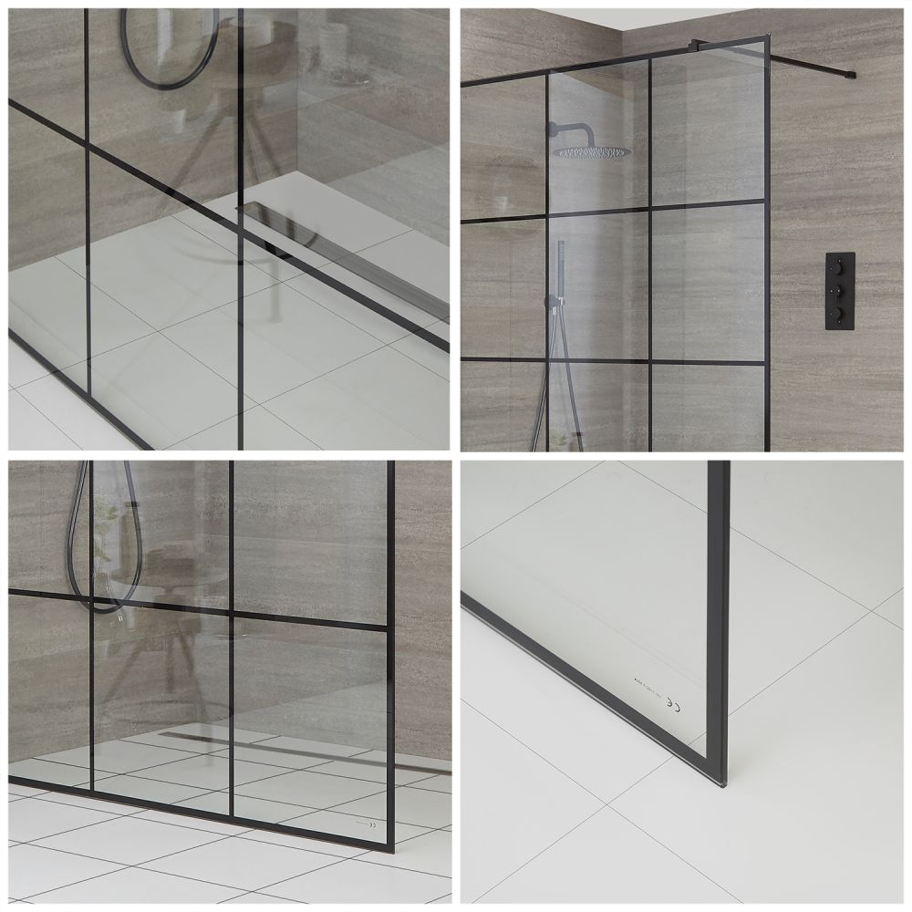 Inloopdouche 1 Vaste Douchewand Zwart Geruit | Keuze Afmeting en ...