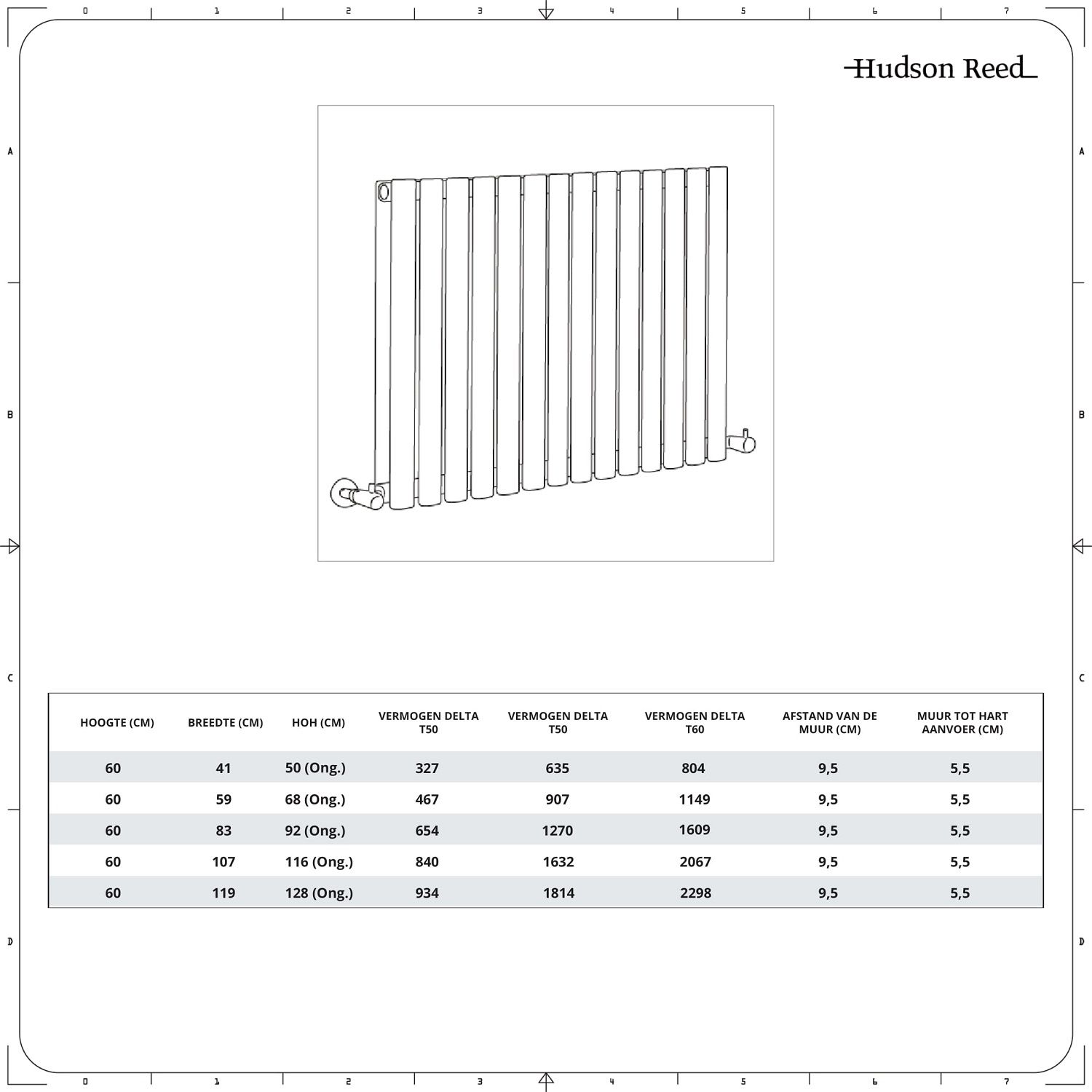 Design Radiator Horizontaal 60cm Aluminium Wit | Keuze Afmeting ...