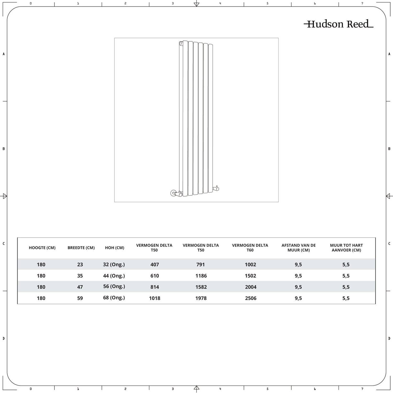 Design Radiator Verticaal 180cm Aluminium Wit | Keuze Afmeting | Revive Air
