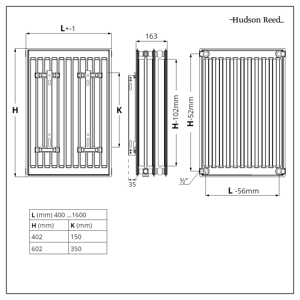Convector Radiator Type 33 (3-Laags) - Wit | 160cm x 40cm | Eco